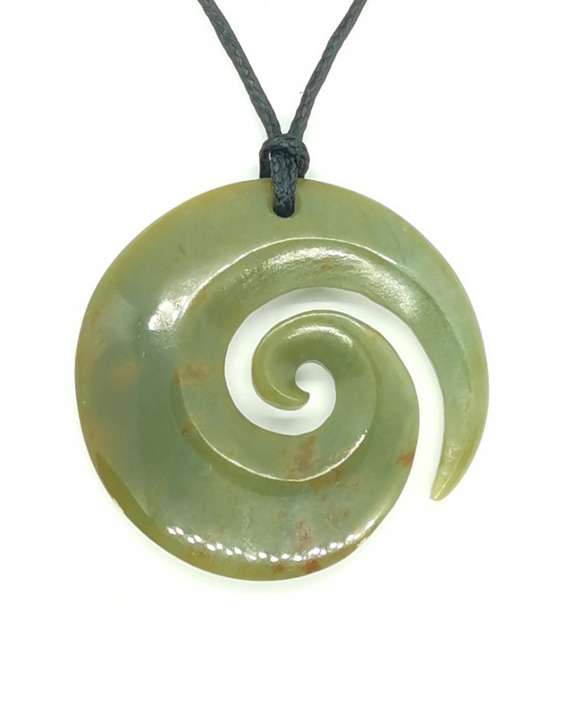Polished Greenstone Koru Disc Pendant - Blue Penguin New Zealand Gifts